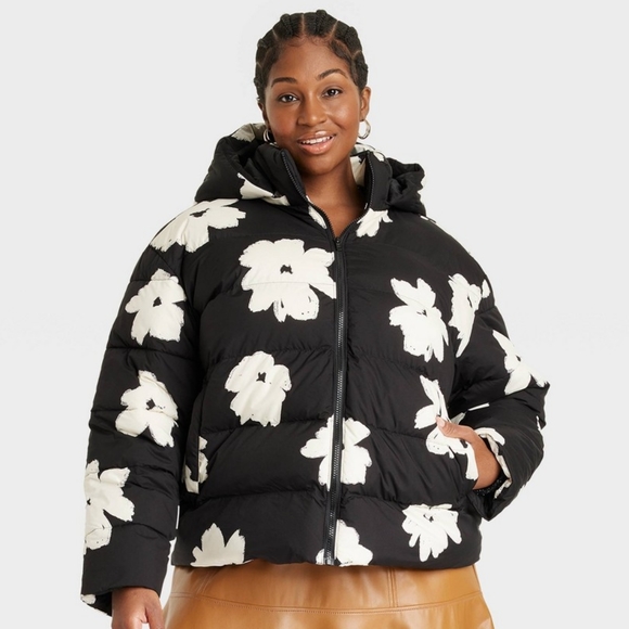 Ava & Viv | Jackets & Coats | Nwot Ava Viv Black White Floral Puffer ...